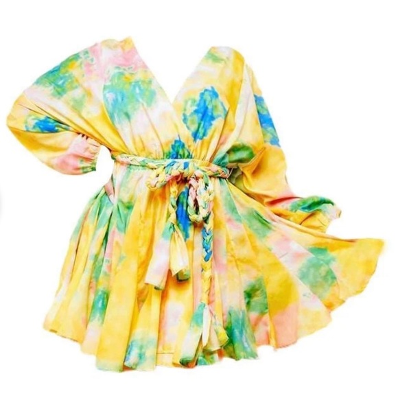 Beau Tog | Dresses | Yellow Tie Dye Godet Mini Dress | Poshmark